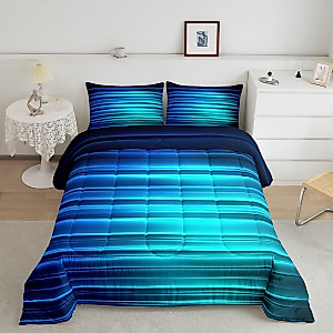Feelyou Blue Black Gradient Comforter Twin Size, Abstract Ombre Comforter for Kids Toddler Geometric Abstract Ombre Bedding Set Gradient Contemporary Duvet Set Lightweight Quilt Set