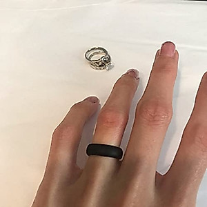 CUSTOM ENGRAVED Womens Silicone Wedding Band Active Athletic Ring - Personalize Any Text, Symbol, Image - SHIPS NEXT DAY (Black, 5.25-6)