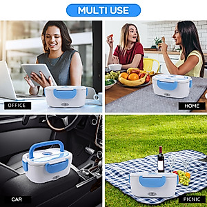 AsFrost Electric Lunch Box Food Heater, LeakProof 12V 24V 110V Portable Food Warmer Heated Lunch Box for Adults Car Truck Work Home, 0.45L Compartments, 1.5L Removable 304 Stainless Steel Container