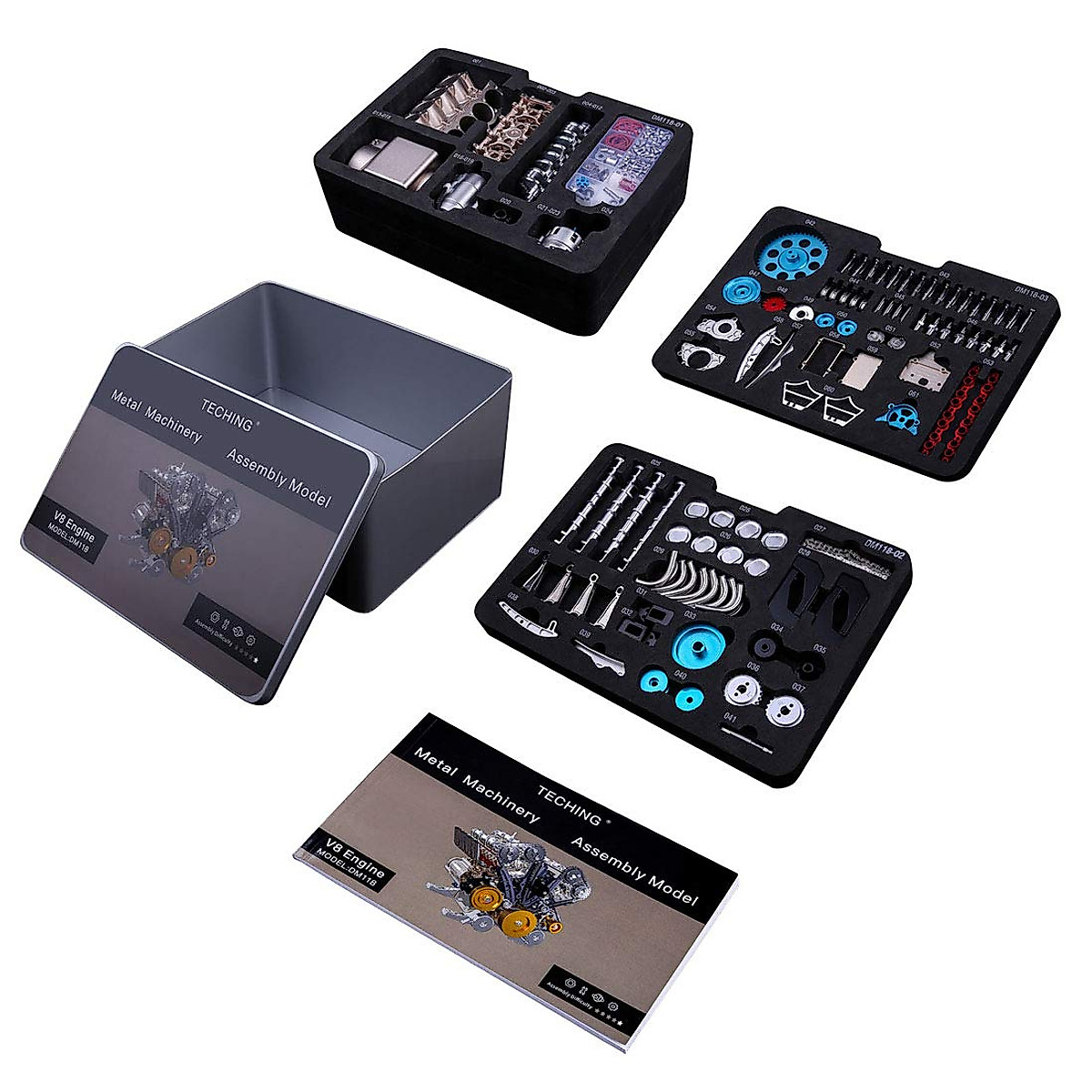 RuiyiF V8 Engine Model Kit That Works for Adult, 500+PCS 8-Cylinder Mechanical Engine Model Building Kit, Desktop Hobby Engine Kit, Educational Toys