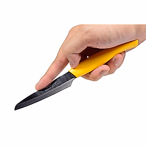 Seki Japan Fruit Knife, Small Peeling Knife, 3.3-inch stainless steel blade with yellow plactic handle and clear sheath, for kitchen and outdoor