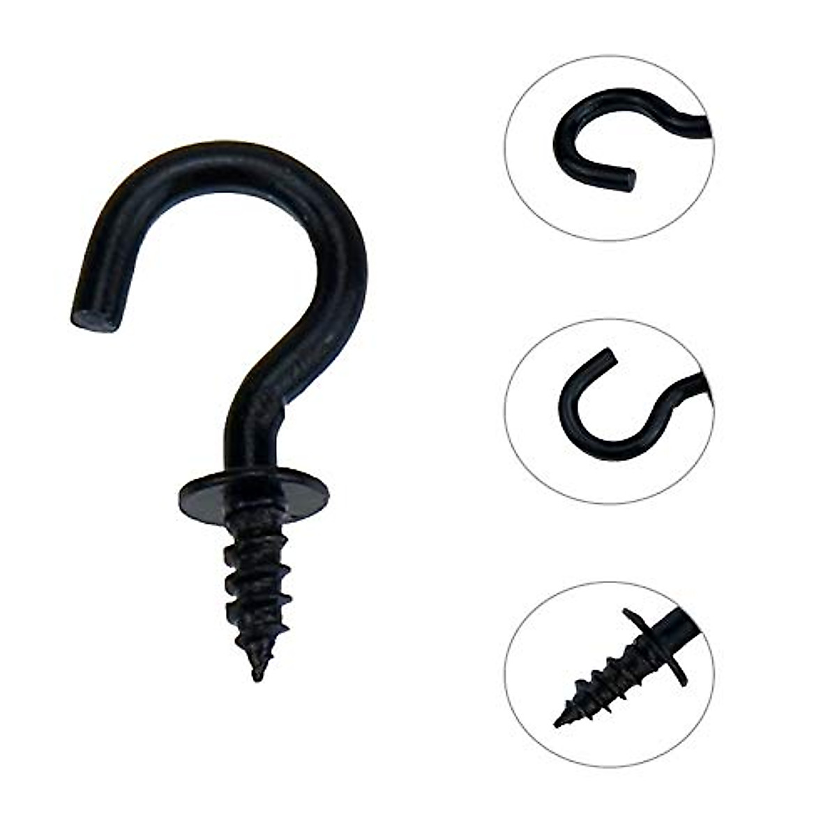 Mini Ceiling Screw Hooks, 200 Pieces 1/2 Inch Cup Hooks Screw-in Hooks for Hanging Plants Mug Arts Decorations, Black