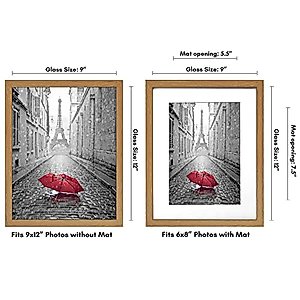 Americanflat 9x12 Picture Frame in Dark Oak - Displays 6x8 with Mat and 9x12 Without Mat - Engineered Wood with Shatter Resistant Glass - Horizontal and Vertical Formats for Wall