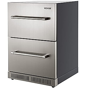 vevor 24" Undercounter Built-in Refrigerator, 5.12 Cu.ft. Double Drawer Indoor/Outdoor Beverage Fridge with Embraco compressor,32-50°F Cooling Range, Ventilated Cooling for Home and Commercial Use