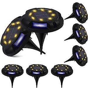 MAGGIFT 8 Pack Solar Ground Lights Outdoor, Disk Light 8 LED Warm White + 4 LED Blue, Waterproof Solar Powered Lights, In-Ground Walkway Deck for Pathway Driveway Landscape Garden Patio, Lawn, Yard