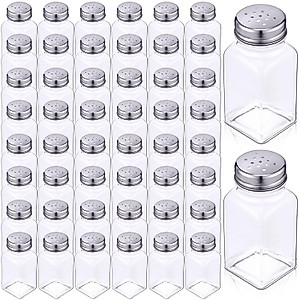 Bokon 48 Pack Glass Salt Shaker Bulk with Stainless Lids Tops 2.7oz Small Spice Shaker for Kitchen Restaurants and Catering Wedding Party Supplies (Classic)