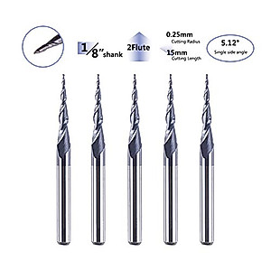 SpeTool 5Pcs Tapered Ball Nose Carving End Mill 1/8 inch Shank 0.25MM Radius (0.5MM Diameter) Tips 3D Woodworking Tool CNC Router Bits
