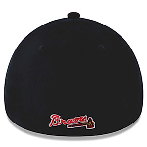 Authentic MLB Atlanta Braves White Logo Black Hat 39Thirty Flex Fit Hat Cap (Medium/Large)