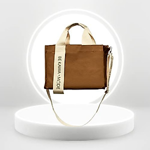 be kawa Tote Bag of Canvas Cotton Minimalist Handbag Perfect Pockets Medium Size Fashion Crossbody Bag Comfortable Strap (BROWN)