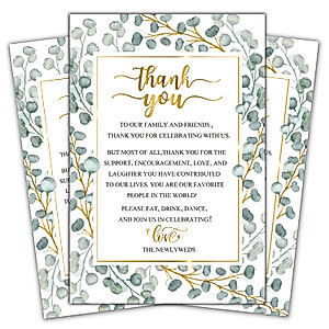 50 Thank You Place Cards - Greenery Watercolor Wedding, Rehearsal Dinner Thank You Table Sign - Menu Place Setting Card Notes, Wedding Table Decorations. 4 x 6 Inch