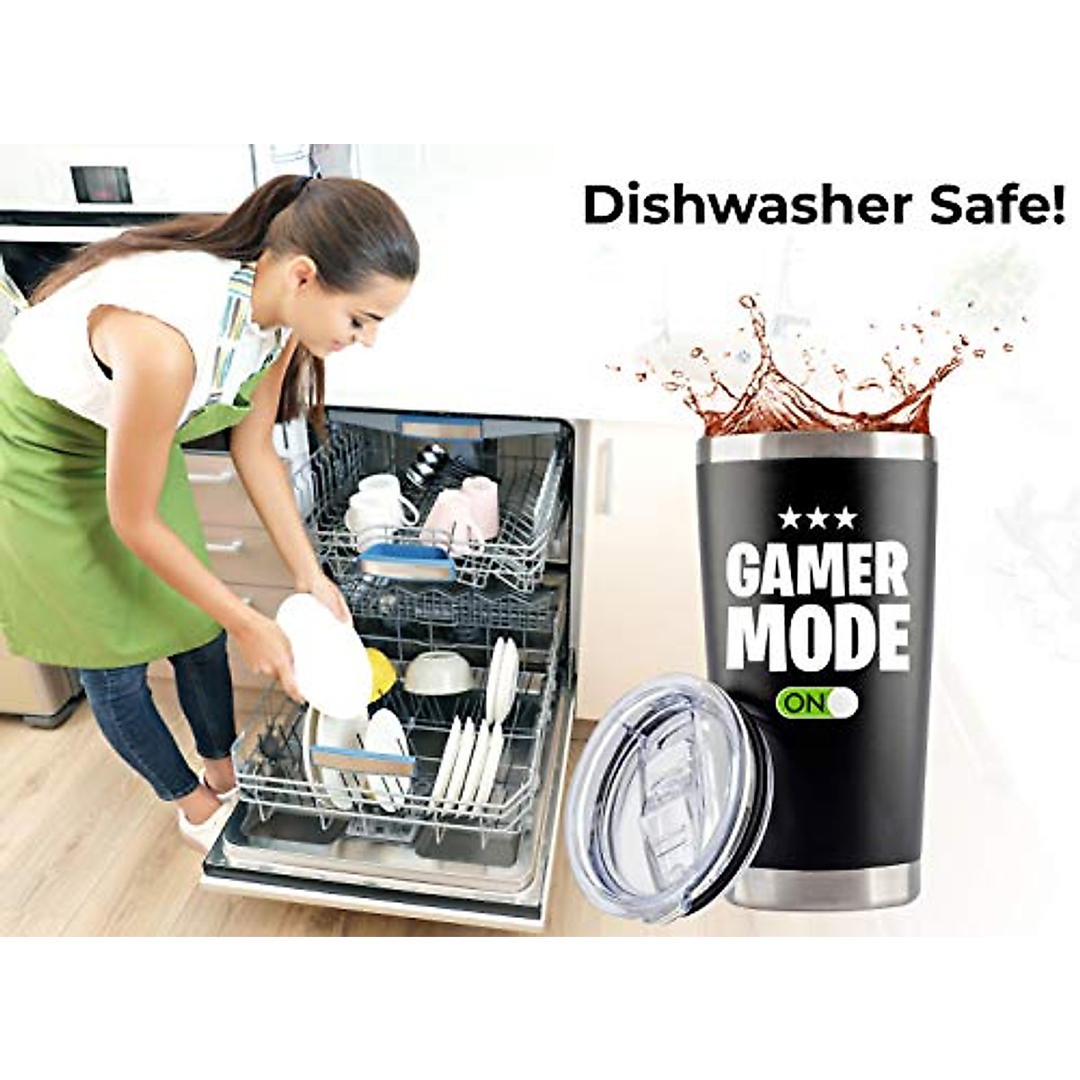 Gamer Gifts for Men - Gamer Mode ON - Stainless Steel Tumbler for Coffee/Cold Drinks w Lid and 2 Straws | Gift Idea Gamer Cup For Valentines Day Fathers Day - Video Gamer Mug Boys (20 Ounce Black)