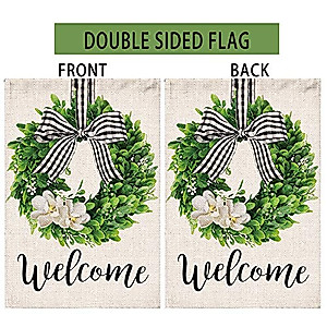Hexagram Boxwood Wreath Welcome Garden Flag,Burlap Garden Flag Double Sided Summer Fall Buffalo Plaid Bow Yard Ourdoor Farmhouse Decor,Small Garden Flag 12x18 Prime