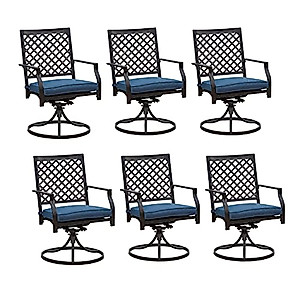 LOKATSE HOME Patio Swivel Set of 6 Dining Chair Metal Bistro Set with Cushion, 6Pcs, Blue