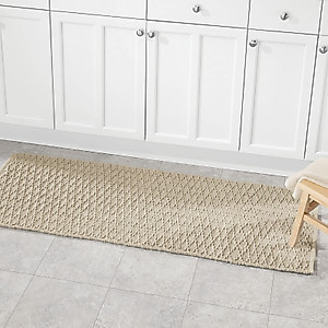 mDesign Soft 100% Cotton Luxury Rectangular Spa Mat Rugs, Water Absorbent, Diamond Design - for Bathroom Vanity, Tub/Shower, Machine Washable - Runner, Standard & Small Rug - Set of 3 - Linen/Tan