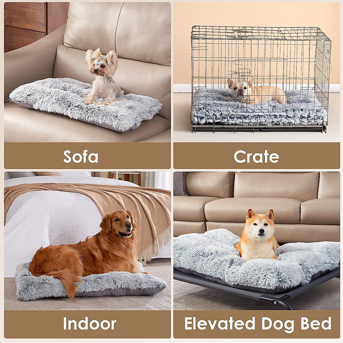 EHEYCIGA Fluffy Dog Crate Bed, Plush Faux Fur Pad, Calming Anti-Anxiety Small Dog Bed