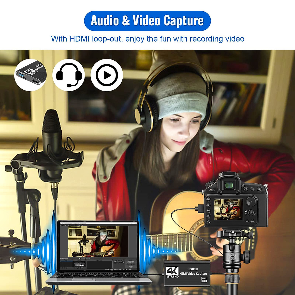 Capture Card, HDMI Video Capture Card, Switch Capture Card, HDMI to USB Game Capture Card for Streaming Video Game Recording 4K Input 1080P 60FPS Output, Video Capture Device Work with PS4/PS5/PC/OBS
