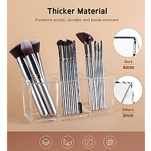 Syntus Makeup Brush Holder Organizer, Acrylic 3 Slot Large Capacity Cosmetic Brushes Storage Box, Clear