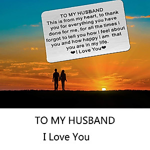 FUSTYLE Metal Wallet Card Insert Anniversar Gif for Husband Engraved Love Note Card You Are In My Life I Love You (silver)