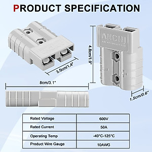 ELECTOP 10AWG Solar Panel Connector Cable, Compatible with Solar Connecter and 50A/600V Ads Port Adapter Solar Connector Cable for Solar Generator Inverter Battery Pack Charger Kit