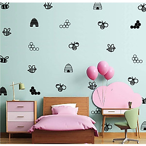 Geometric Bee Honeycomb Wall Art Decor Stickers for Kids Room Removable DIY Hexagon Wall Decor Decals FG345 (Black)
