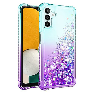 Galaxy A13 5G Case, Gradient Liquid Glitter, TPU Protective Cover with HD Screen Protector - Teal/Purple