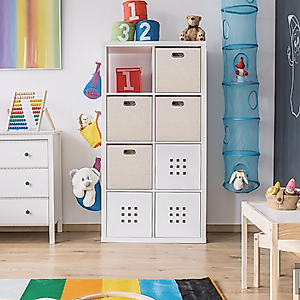 Posprica 13x15x13in Collapsible Storage Bins, Fabric Foldable Cube Storage Boxes, Decorative Storage Baskets Organizer for IKEA Kallax, Shelves, Closet, Clothes, Toy, Set of 4-Beige