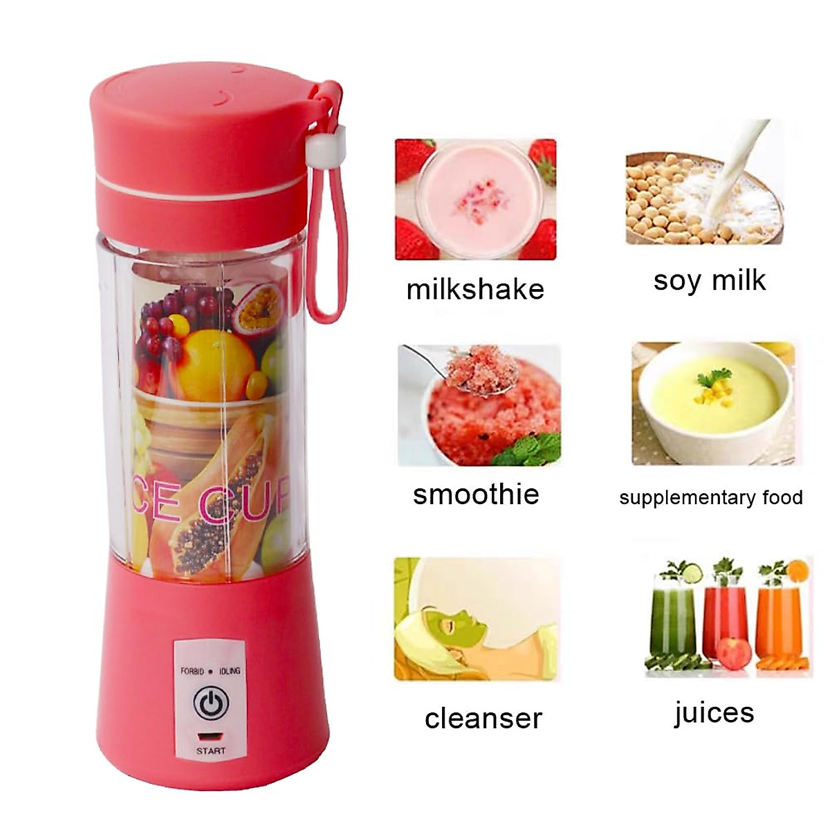 Portable Blender-Fruit & Vegetable Juicer-For Travel Sports Kitchen-380Ml With 6 Blades-WENPIC Food Mixer-For Shakes And Smoothies，Juice, Baby Food, Etc. (Pink)