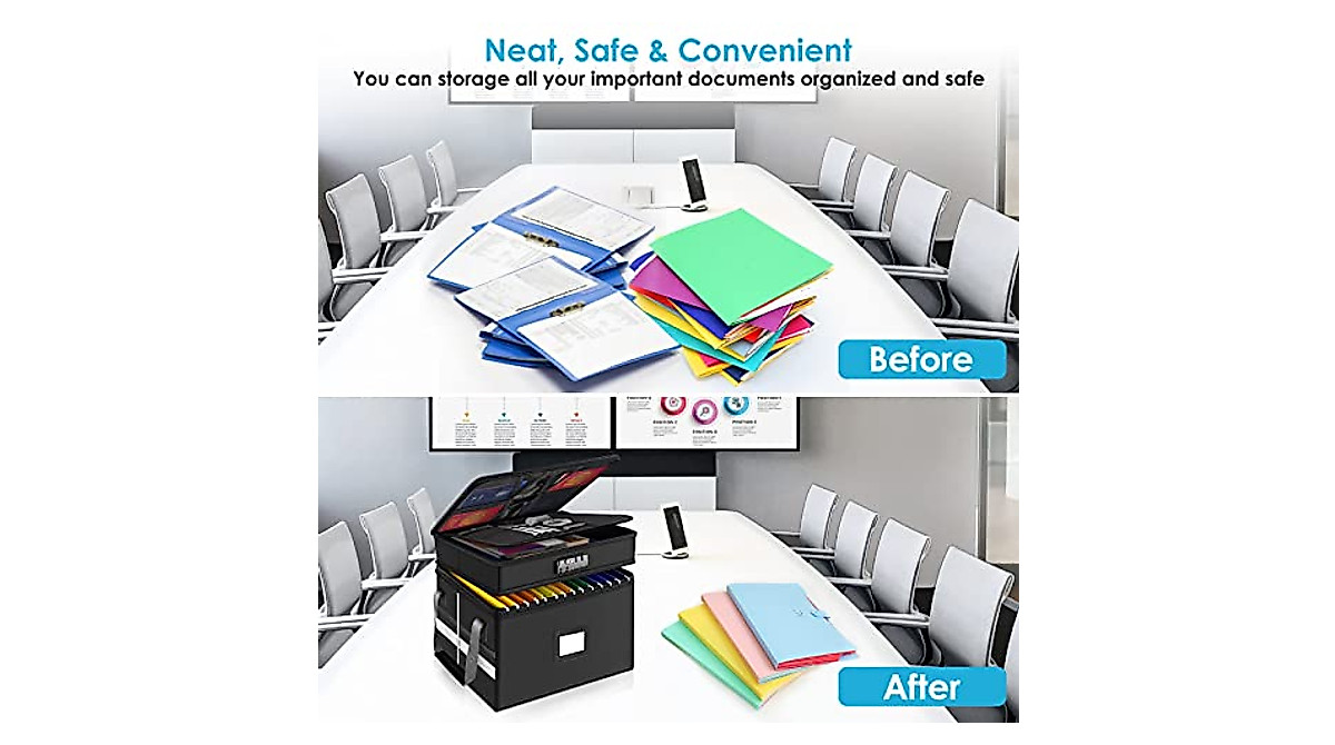 Fireproof Document Box with Lock - Secure 2-Layer File Safe