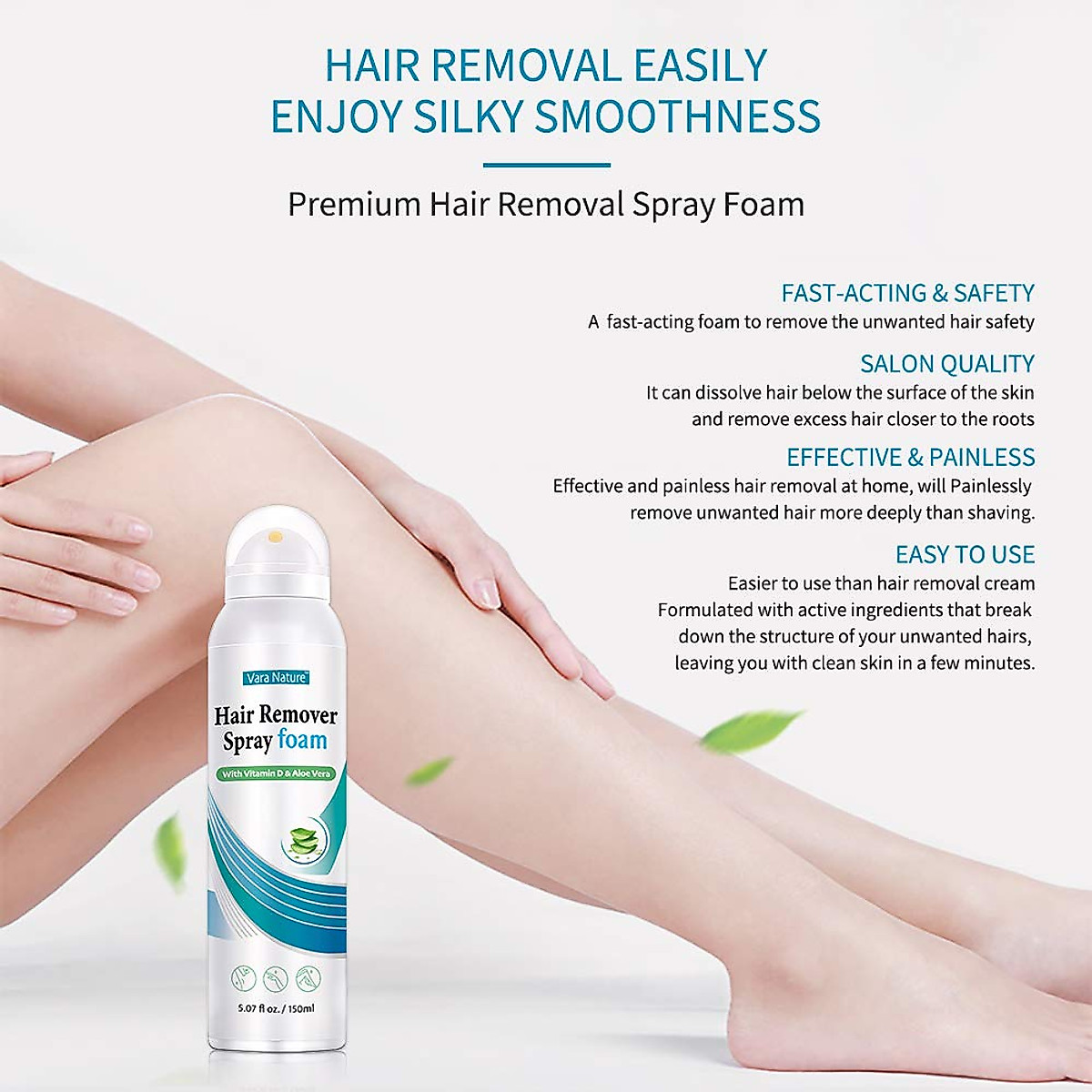 Premium Hair Removal Spray Foam | Body & Intimate Hair Removal Cream for Women & Men | Painless Depilatory Cream with Aloe Vera & Vitamin E | Vara Nature