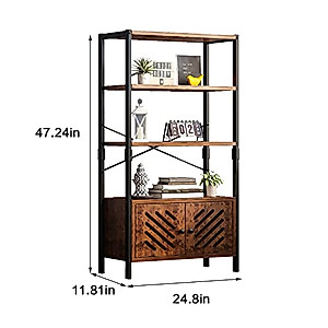 YQ FUNLIS Tall 3-Tier Bookshelf with Doors,Wooden Bookcase with Storage,Standing Display Storage Cabinet Shelves Rustic Bookcase for Home Living Room Bedroom Office