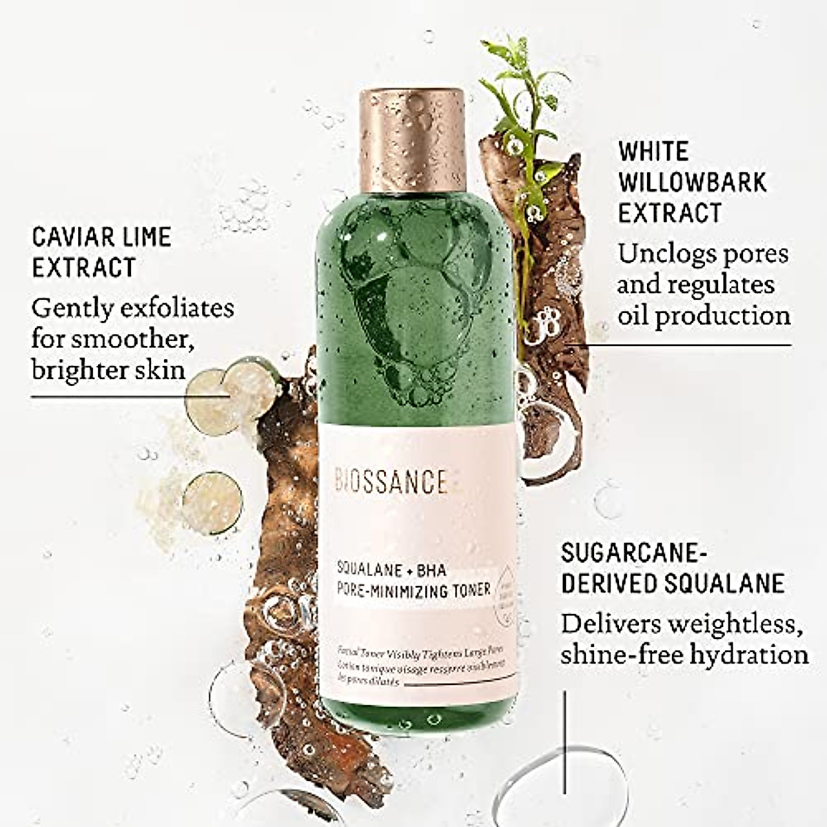 Biossance Squalane + BHA Pore Minimizing Toner. Get Visibly Clearer, Smaller-Looking Pores. Gently Exfoliates and Hydrates for Smooth, Refreshed Skin (4.5 fl oz)