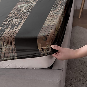 HOSIMA Deer Hunting Camo Bedding,Hunter Bedding Set American Flag Fitted Sheet Set Queen Size for Adult Teen Boy Bedroom Decor,1 Fitted Sheet+2 Pillowcases.