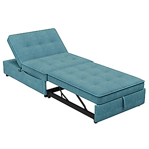 4-in-1 Sofa Bed Chair Multi-Function Folding Ottoman Bed with Storage Pocket and USB Port, Convertible Lounge Sofa Chairs for Living Room, Bedroom (Teal)