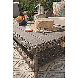 Signature Design by Ashley Clear Ridge Outdoor Wicker Coffee Table with Rust Free Aluminum Base, Light Brown