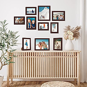 Americanflat 10 Piece Mahogany Picture Frames Collage Wall Decor - Gallery Wall Frame Set with Two 8x10, Four 5x7, and Four 4x6 Frames, Shatter Resistant Glass, Hanging Hardware, and Easel Included