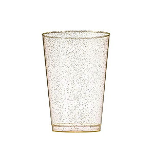 Munfix 100 Glitter 12 Oz Clear Plastic Cups Tumblers Gold Glitter Disposable Wedding Elegant Party Cups Recyclable and BPA-Free