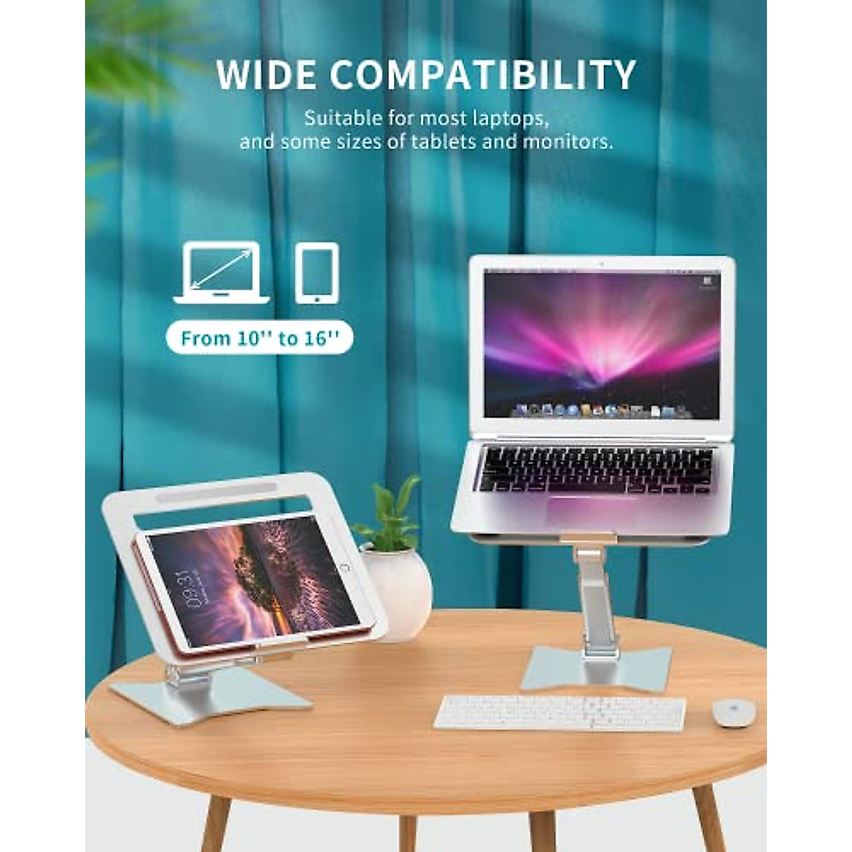 Biuupa Adjustable Laptop Stand for Desk- Sturdy Aluminum Foldable Computer Stand, Non-Slip Ergonomic Laptop Holder Lift for All Computers/ DJ/ Chromebook/ Notebook/ MacBook/ Air/ Pro, 10-16" Silver