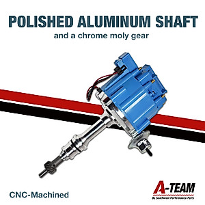 A-Team Performance HEI Complete Distributor 65K Coil, 8 Cylinders, Small Block Compatible With Ford 260 289 302 5.0 V8 One-Wire Installation, Blue Cap