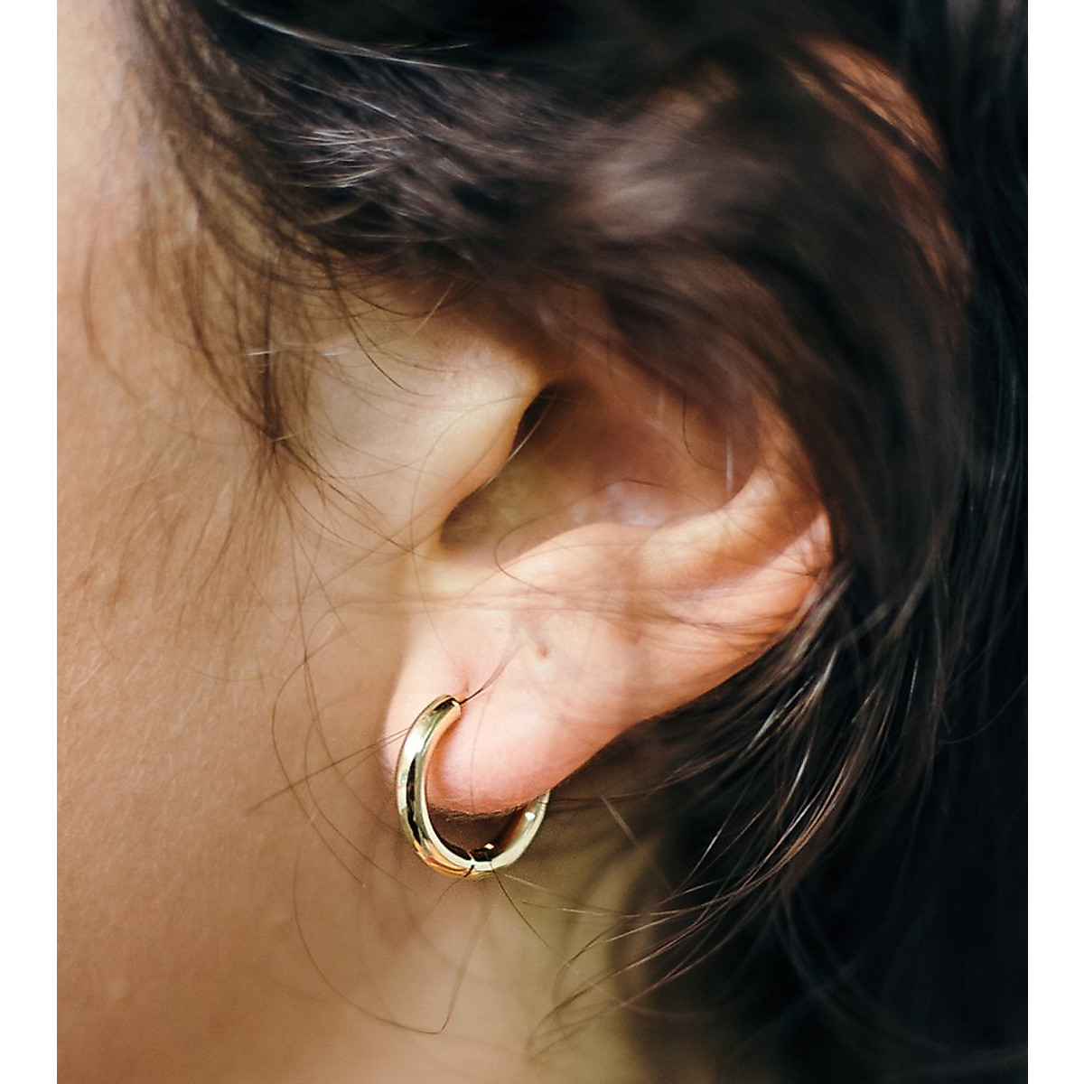 Small 14K Yellow Gold Hinged Endless Huggie Hoop Earrings, (15mm) (2.5mm Tube)