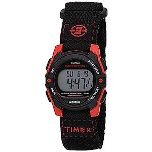 Timex Unisex T49956 Expedition Mid-Size Digital CAT Black/Red Fast Wrap Velcro Watch