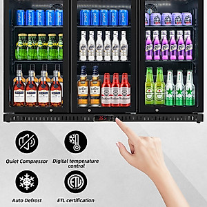 BLUELINETECH Back Bar Cooler, 3 Glass Door Commercial Beverage Cooler Undercounter Refrigerator with LED Lighting, 11.5 cu.ft, 53” Wide