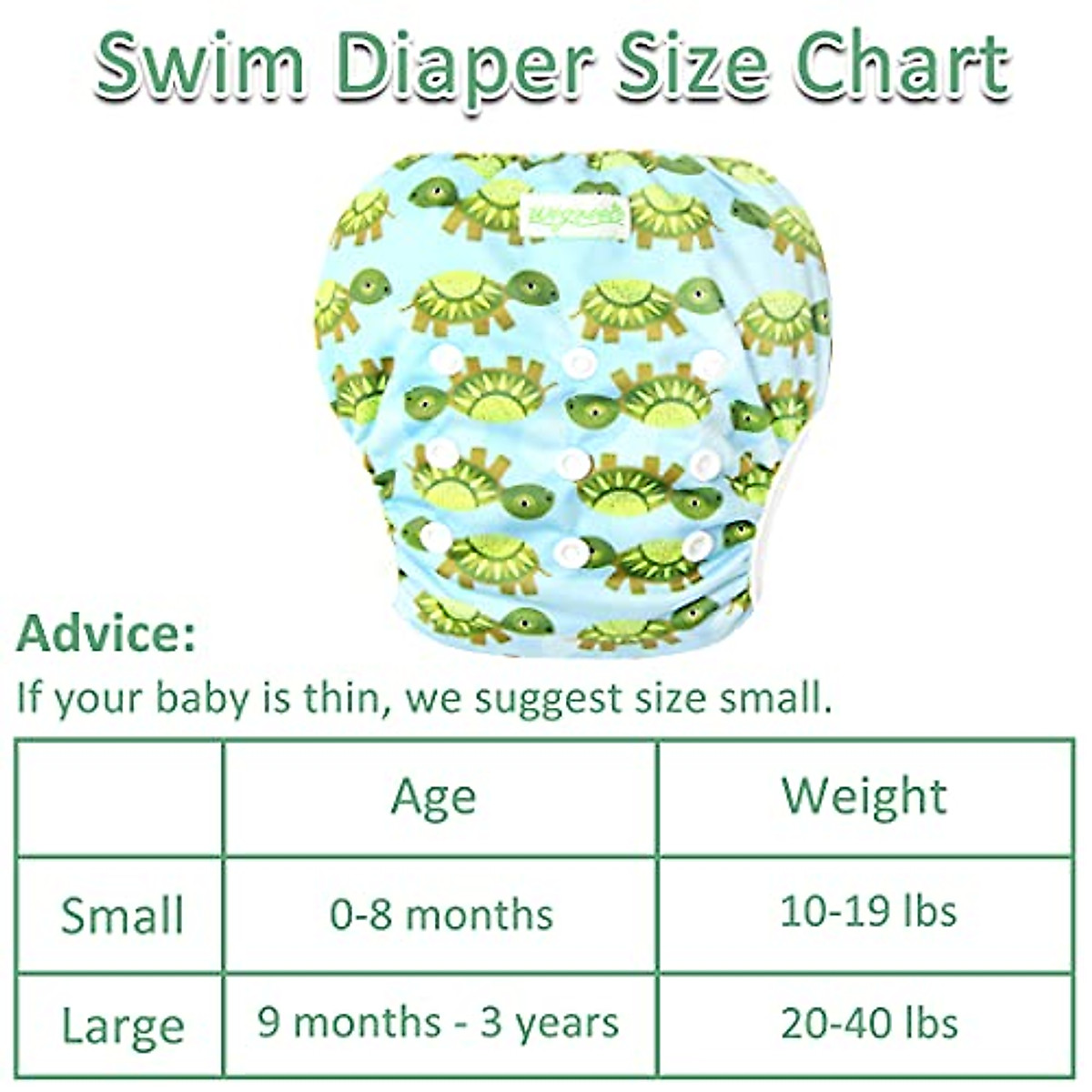 wegreeco Baby & Toddler Snap One Size Adjustable Reusable Baby Swim Diaper (Diving, Ocean, Turtle, Large, 3 Pack)