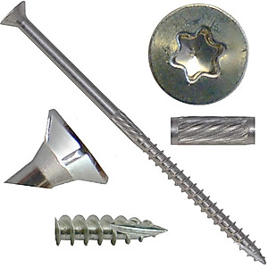 #10 x 4 Silver Star Stainless Steel Wood Screw Torx/Star Drive Head - Grade 305 Stainless Steel Torx/Star Drive Wood Screws - (1 Pound - 56 Approx. Screw Count)