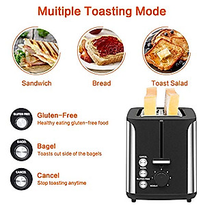 Toaster 2 Slice, Extra Wide Slot, Stainless Steel, 7 Browning Shade Settings, Bagel/Cancel/Gluten-Free/Reheat Function, 900 Watt
