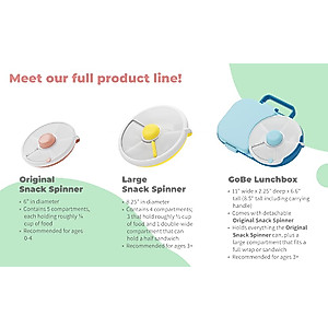 GoBe Kids Snack Spinner Bundle with Hand Strap and Sticker Sheet - Reusable Snack Container with 5 Compartment Dispenser and Lid | BPA and PVC Free | Dishwasher Safe | No Spill, Leakproof