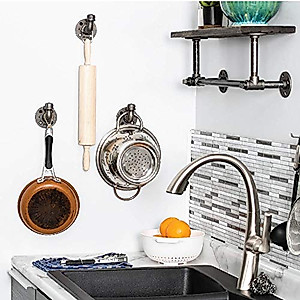 PIPE DECOR Coat Hooks Set of 3 - Industrial Heavy Duty Wall Mounted, Rustic Iron DIY Style, Steel Grey Black for Entryway, 1/2" inch Threaded Floor Flanges Fittings and Elbows