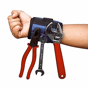 Polyester Magnetic Wristband Portable Tool Bag Electrician Wrist Tool Belt Screws Nails Drill Bits Holder Repair Tools (Blue)