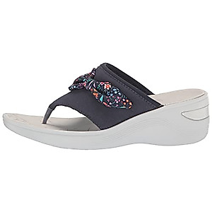BZees Women's Dancing Queen Wedge Sandal, Navy Ditsy Floral Print, 8