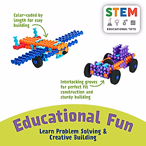 POPULAR PLAYTHINGS Playstix Vehicles Set Construction Toy Building Blocks 130 Piece Kit