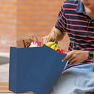 bagmad 100 Pack 8x4.75x10 inch Medium Blue Gift Paper Bags with Handles Bulk, Kraft Bags, Craft Grocery Shopping Retail Party Favors Wedding Bags Sacks (Blue, 100pcs)